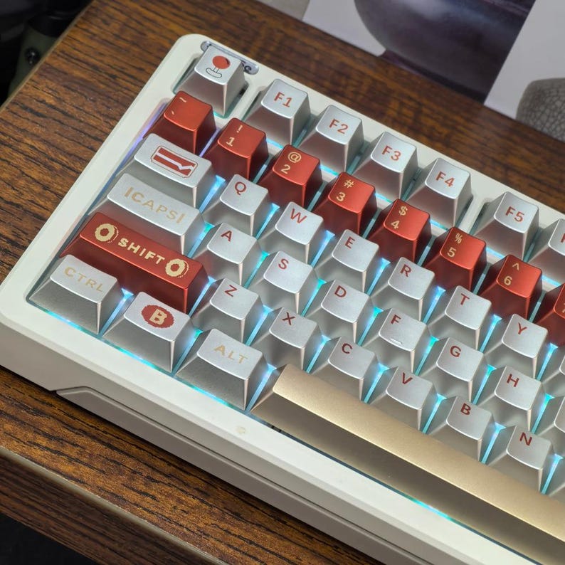 Retro PBT Keycap Set | Silver & Red Mechanical Keyboard Caps - Etsy