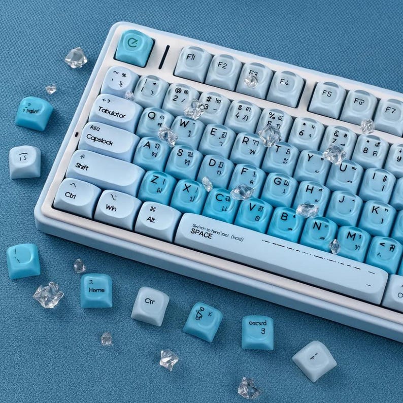 132-key Blue Thai Keycaps | Translucent PBT PC Cherry Profile | Liquid ...