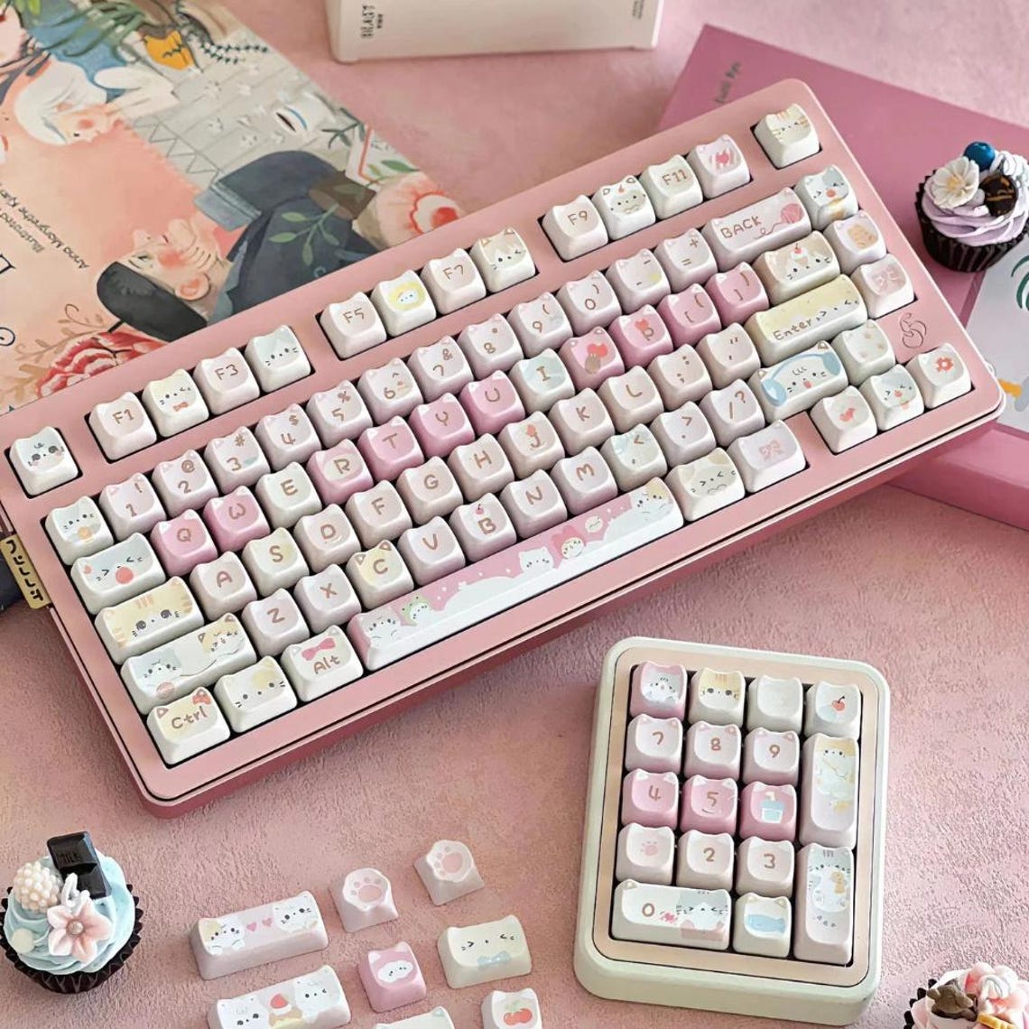 Cute Pink Cat Keycap Set | Meow Theme Mao/cherry Profile PBT Keycaps ...