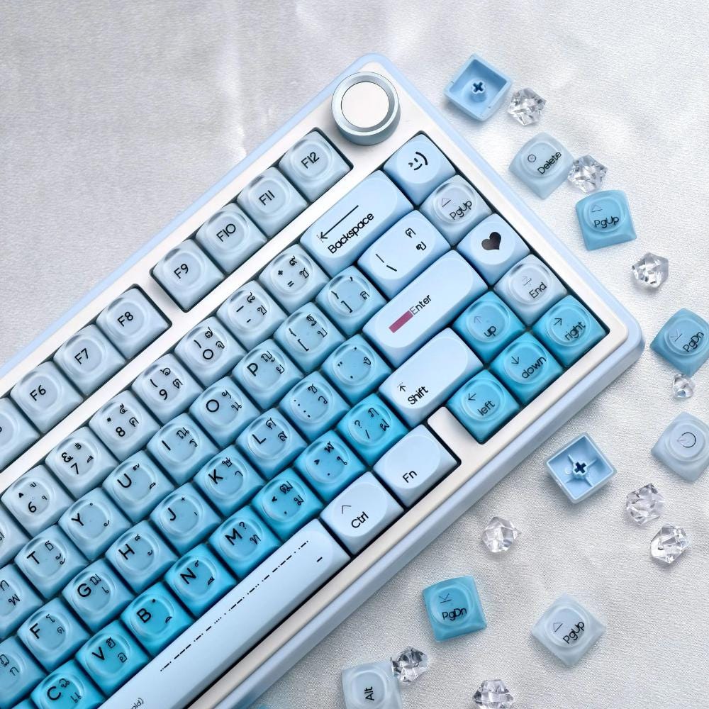 132-key Blue Thai Keycaps | Translucent PBT PC Cherry Profile | Liquid ...