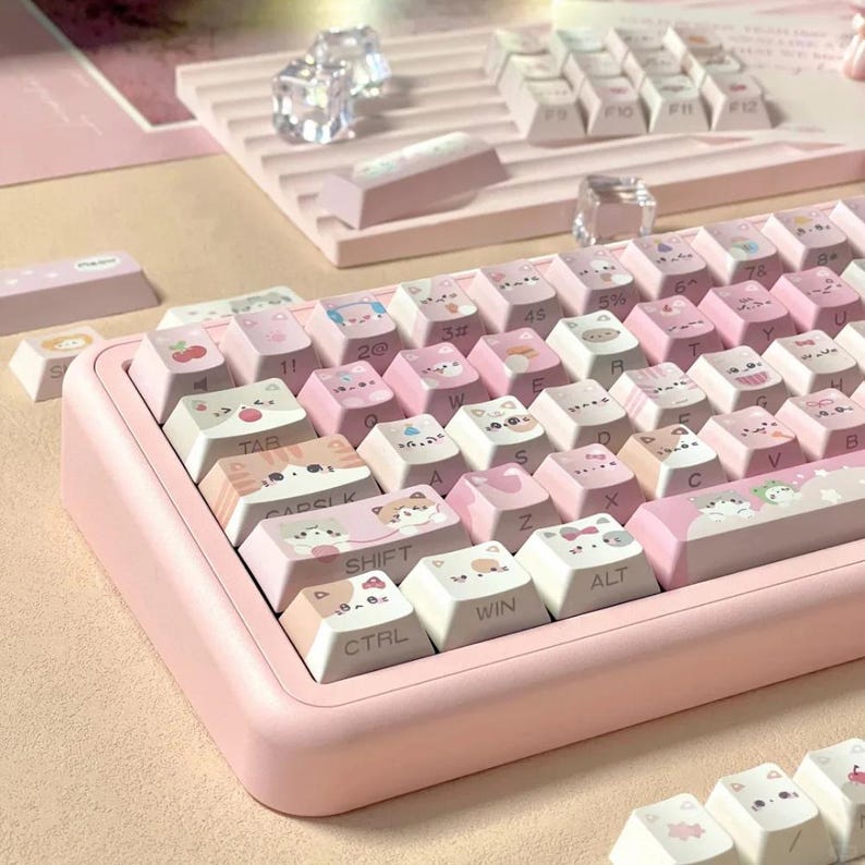 Cute Pink Cat Keycap Set | Meow Theme Mao/cherry Profile PBT Keycaps ...