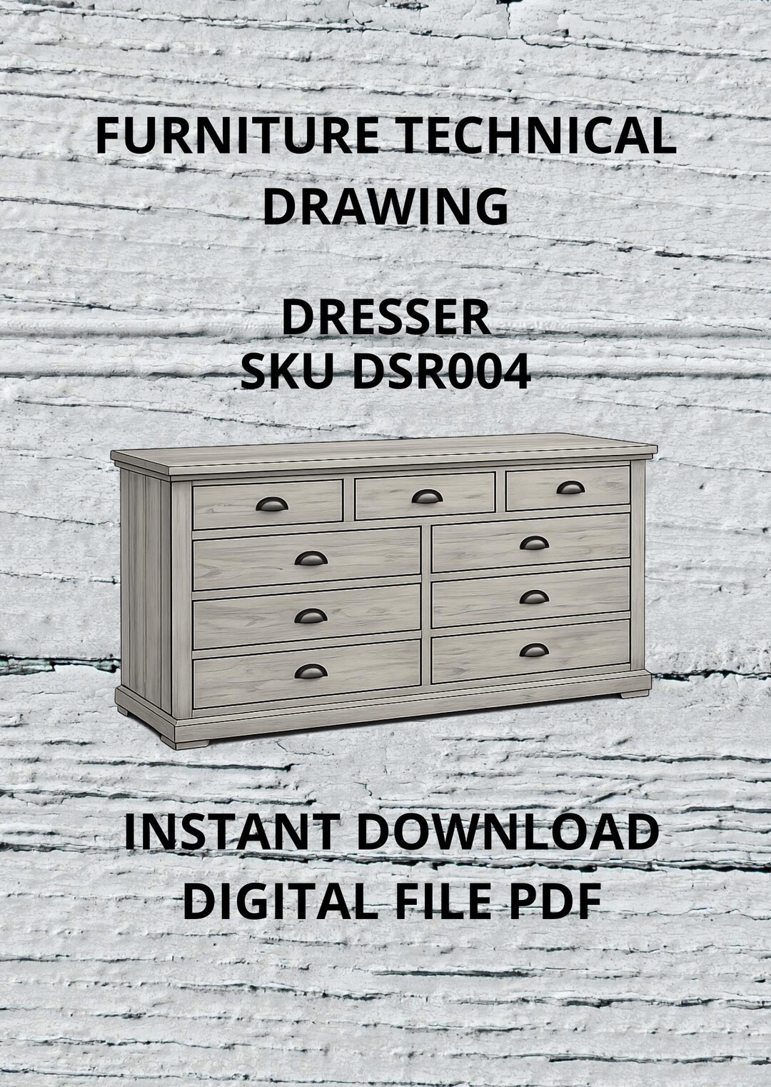 Bedroom Drawer Cabinet Technical Drawing | Wooden Dresser Blueprint ...