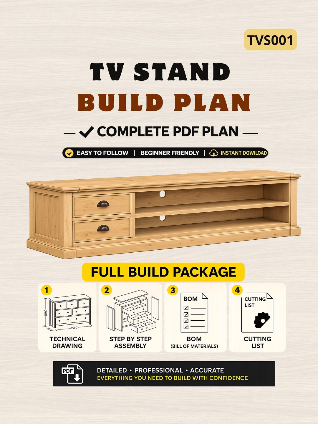 Classic TV Console Woodworking Plans | Professional Furniture Drawing ...