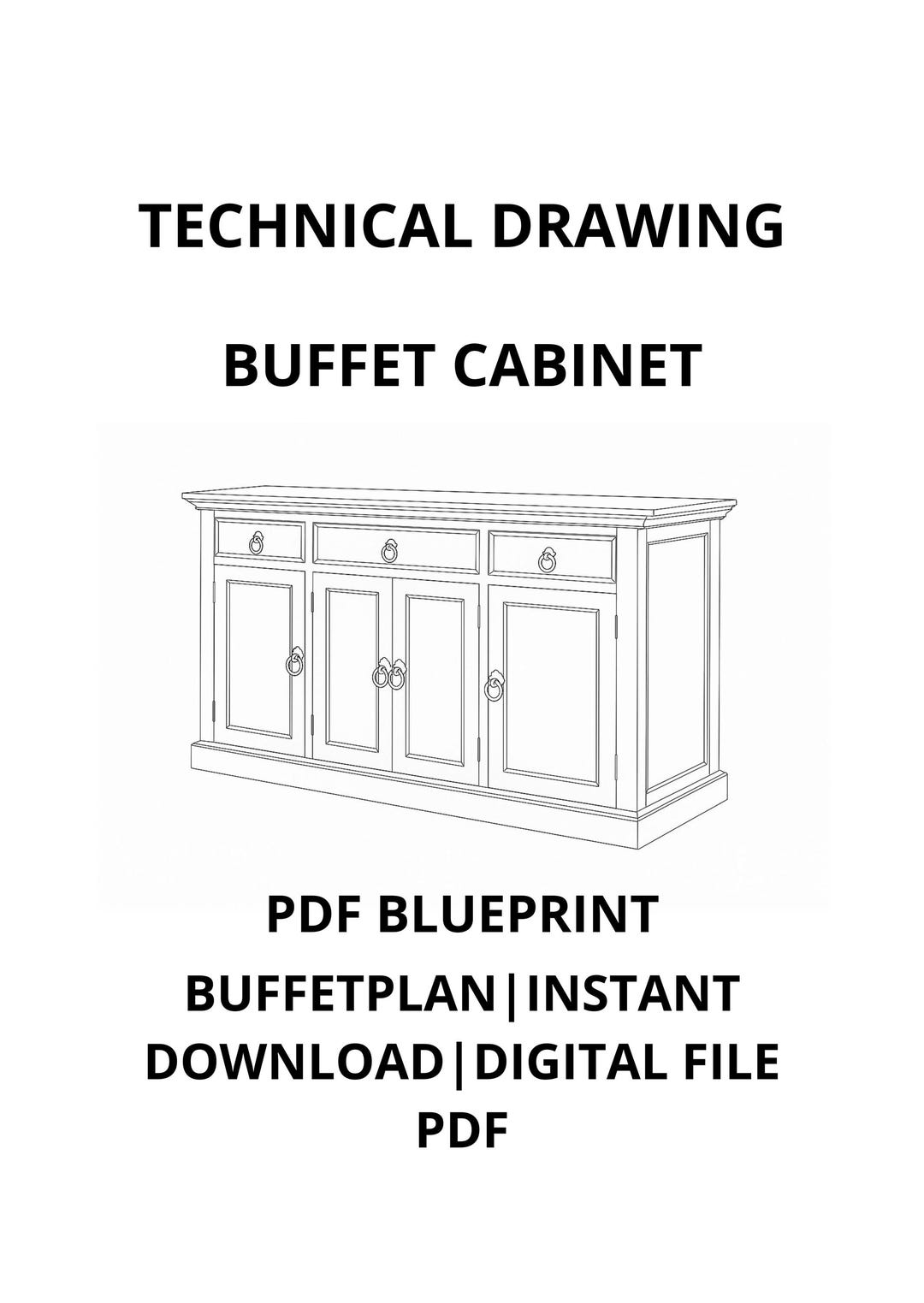 Buffet Cabinet Technical Drawing: Furniture Blueprint (PDF) - Etsy