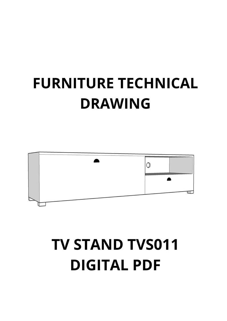 TV Console Technical Drawing Plan | Media Cabinet Blueprint (digital ...