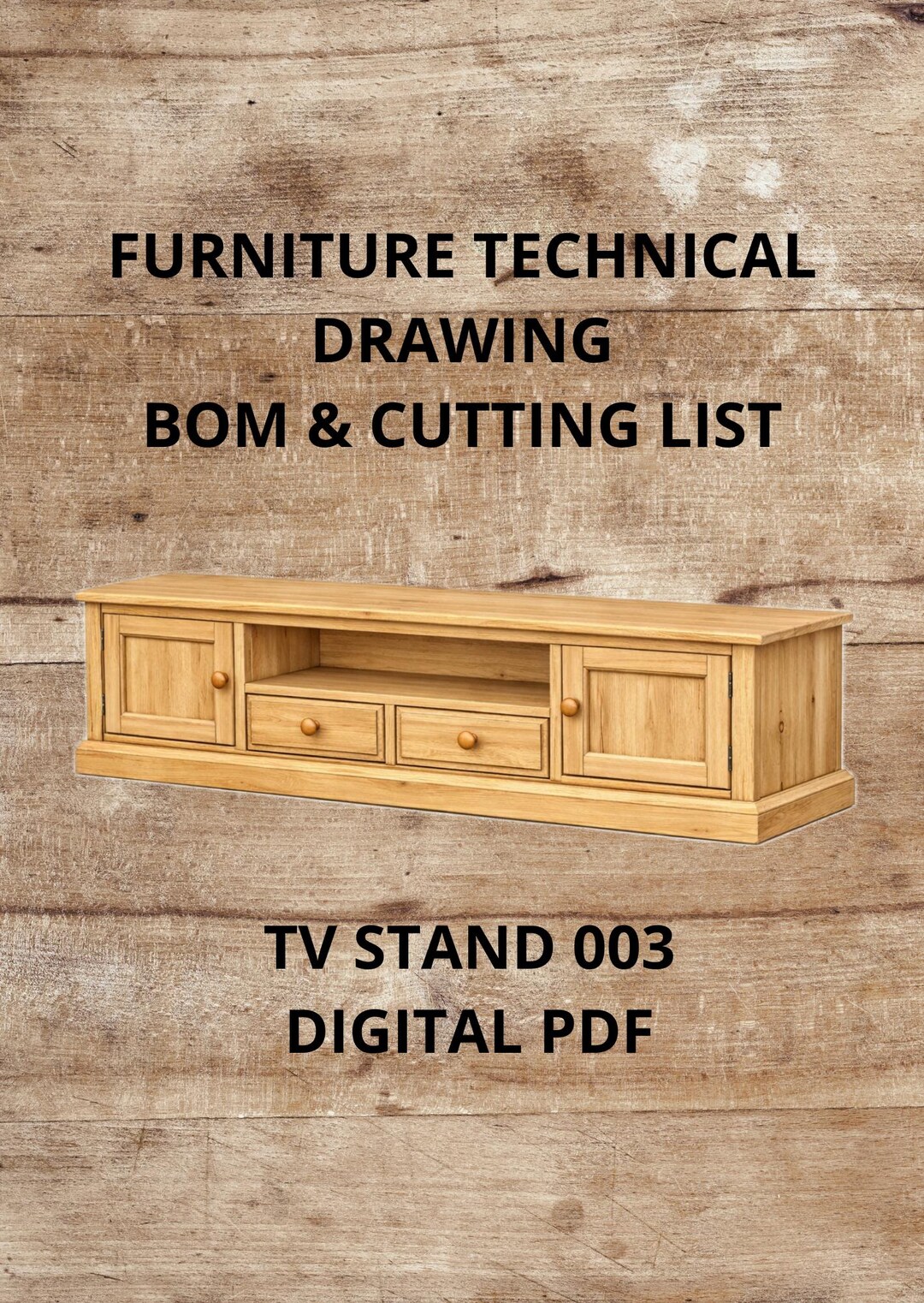 Classic TV Stand Plan –furniture Plan – Media Console Cabinet Drawing ...