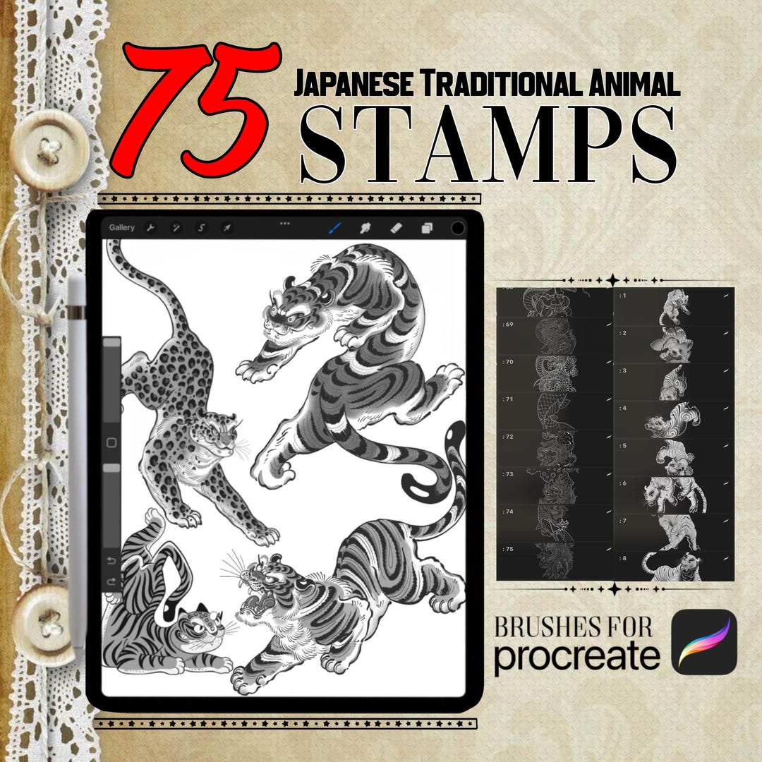 75 Japanese Traditional Animal Fineline Stamps for Tattoo and Flashes ...