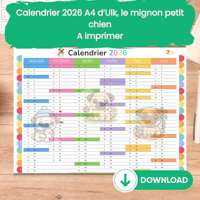 2026 Calendar of Ulk, the Cute Little Pug Dog – Printable – A4 Size - Etsy
