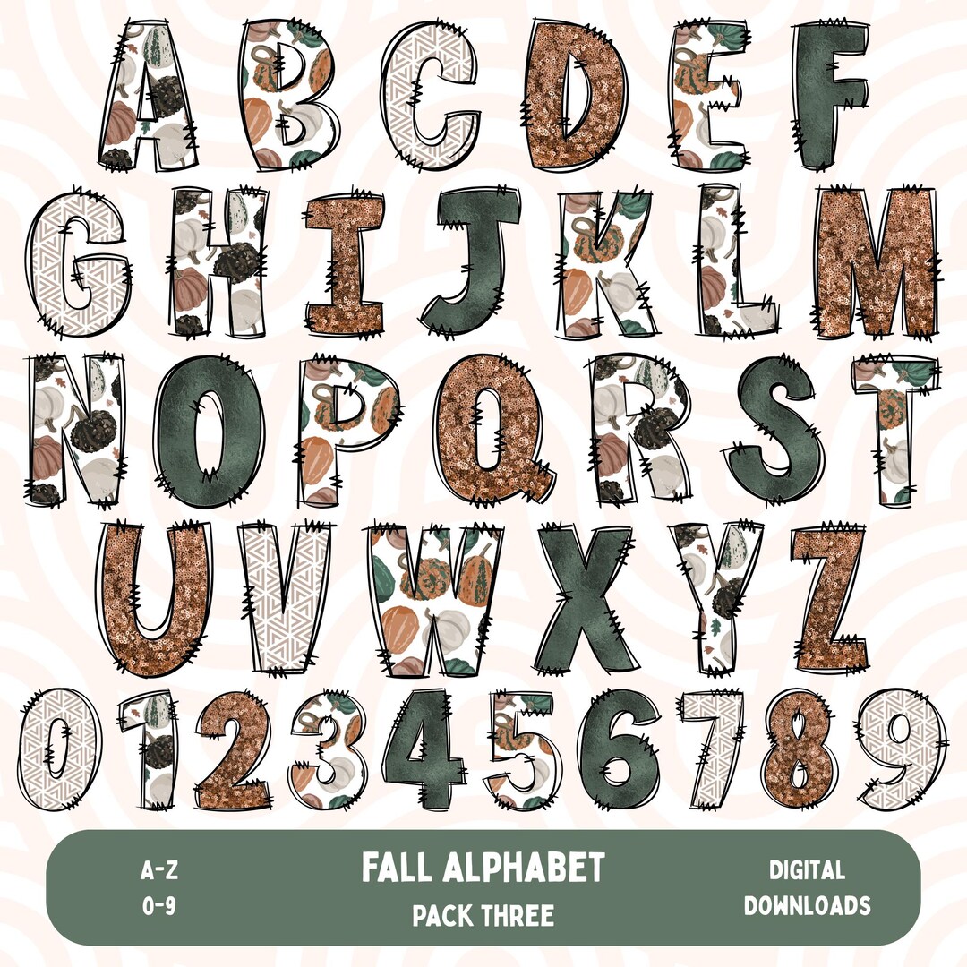 Fall Alphabet Letter and Number Pack Three With 5 Bonus Clipart Digital ...