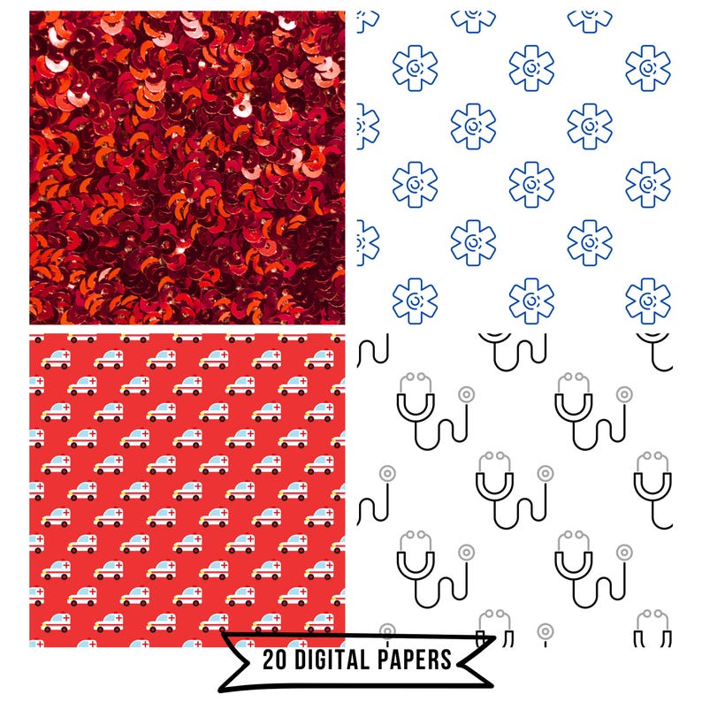 EMS Digital Paper Pack: 20 Seamless Designs, 5 Clipart Images (digital ...