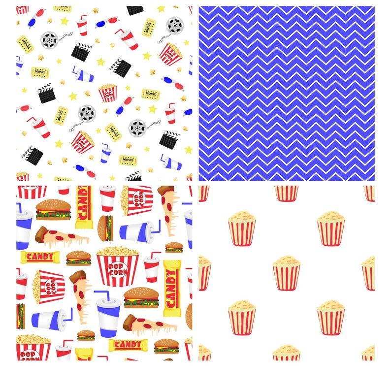 Movie Night Digital Paper Pack: Scrapbook Backgrounds (digital Download ...