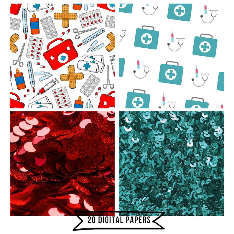 Medical & Nurse Digital Paper Pack: Seamless, 300 Dpi, 12x12 Scrapbook ...