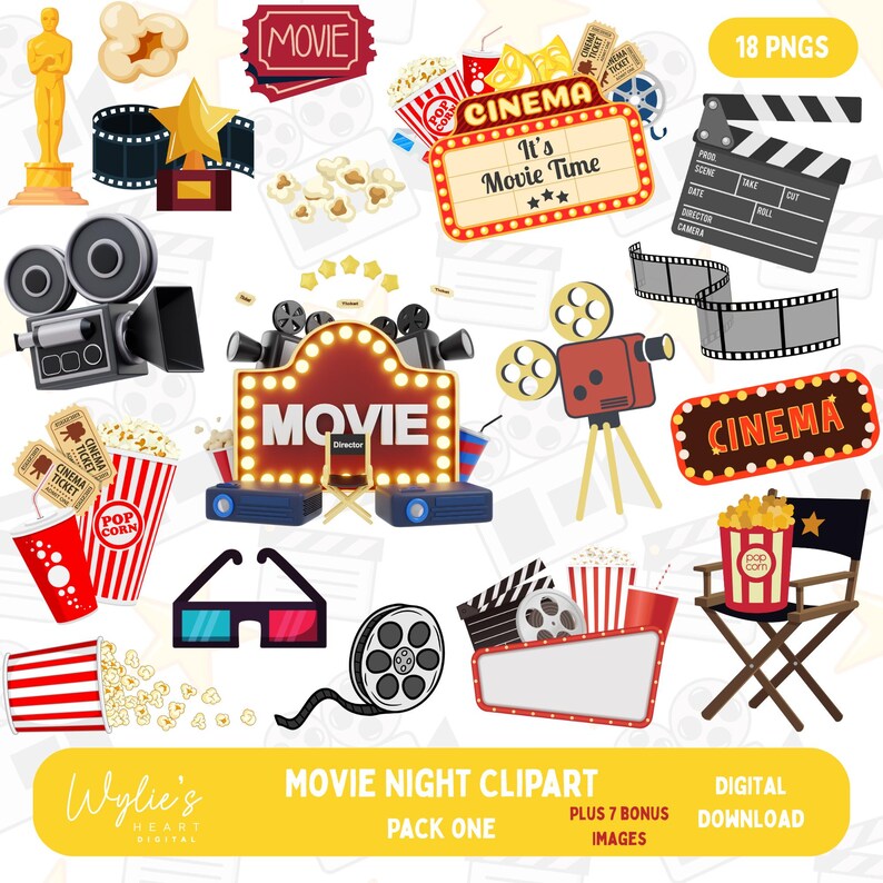 Movie Night Clipart: 25 PNG Images, 300 Dpi (digital Download) - Etsy