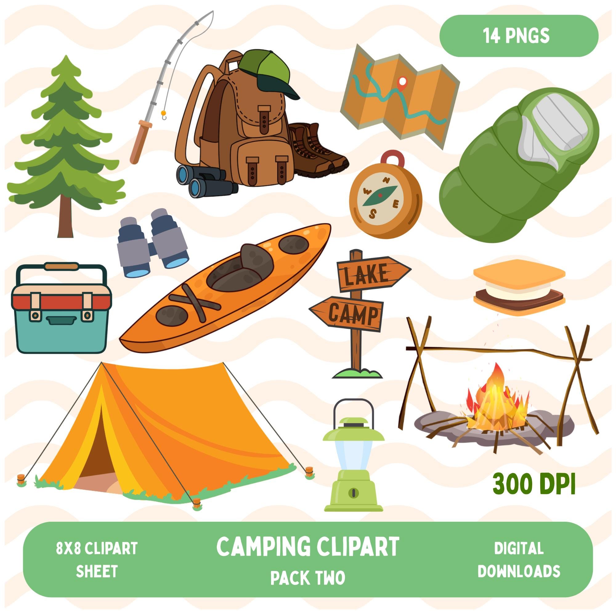 Camping Clipart Bundle | 14 Camping PNG Graphics | Tent, Campfire ...