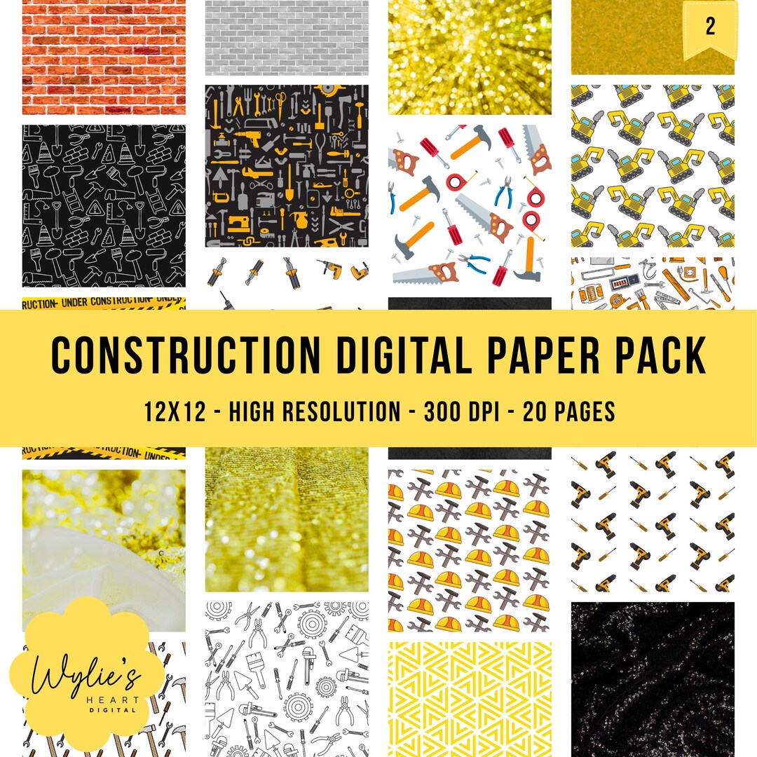 Construction Digital Paper Pack | 20 Construction Pattern Paper ...