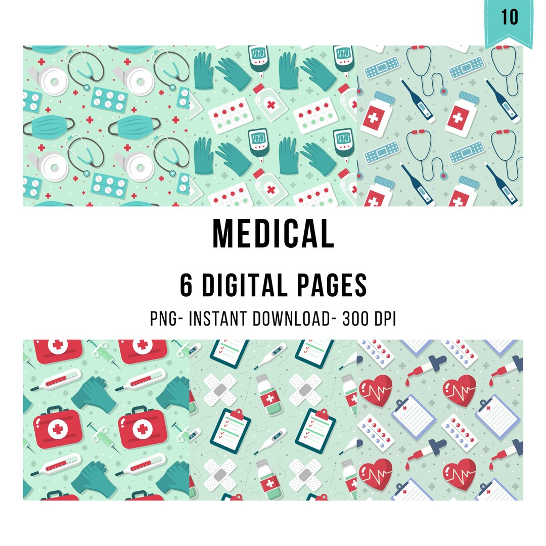 Medical & Nurse Digital Paper Pack: Seamless, 300 Dpi, 12x12 Scrapbook ...