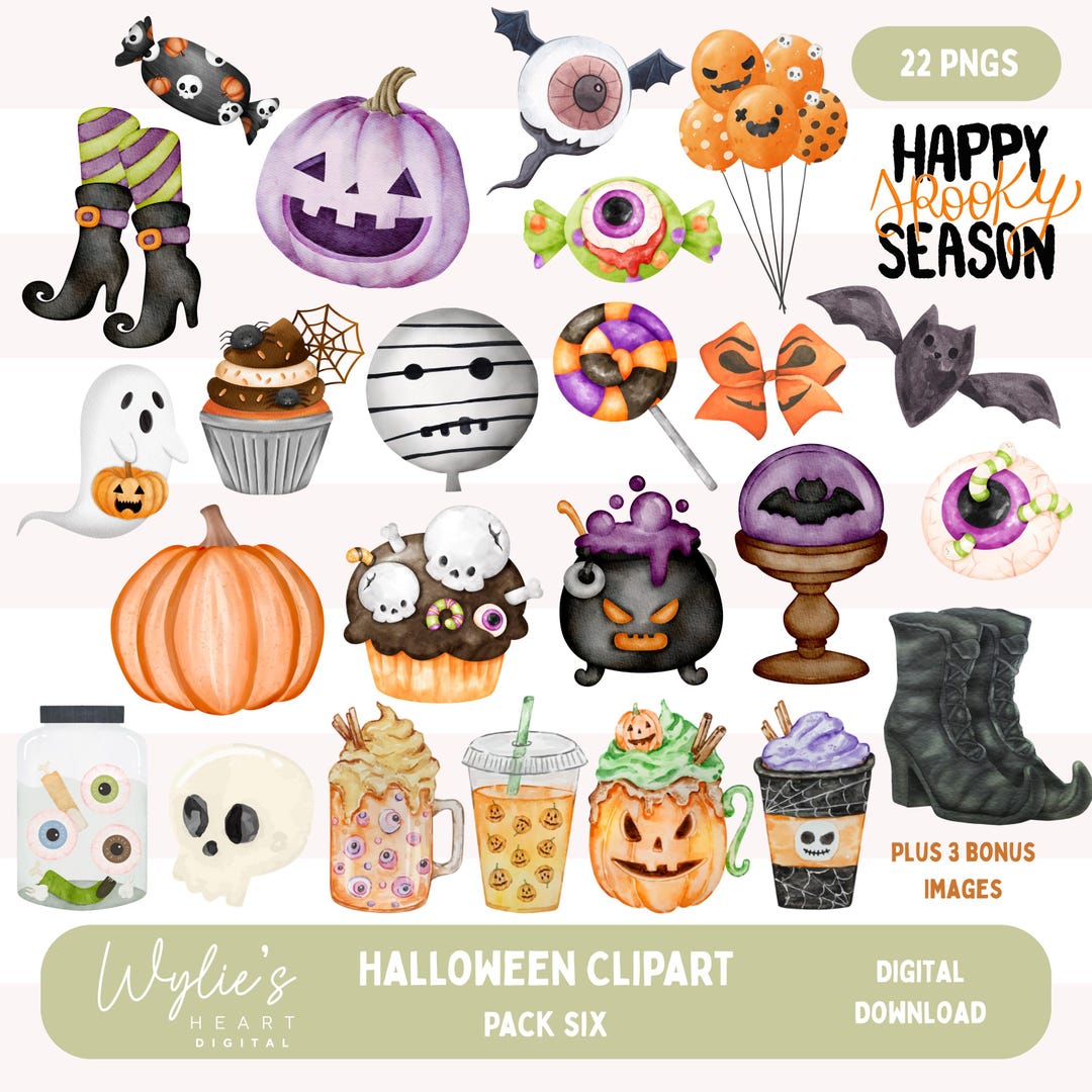 Halloween Clipart Pack: 25 PNG Images for Digital Scrapbooking (digital ...