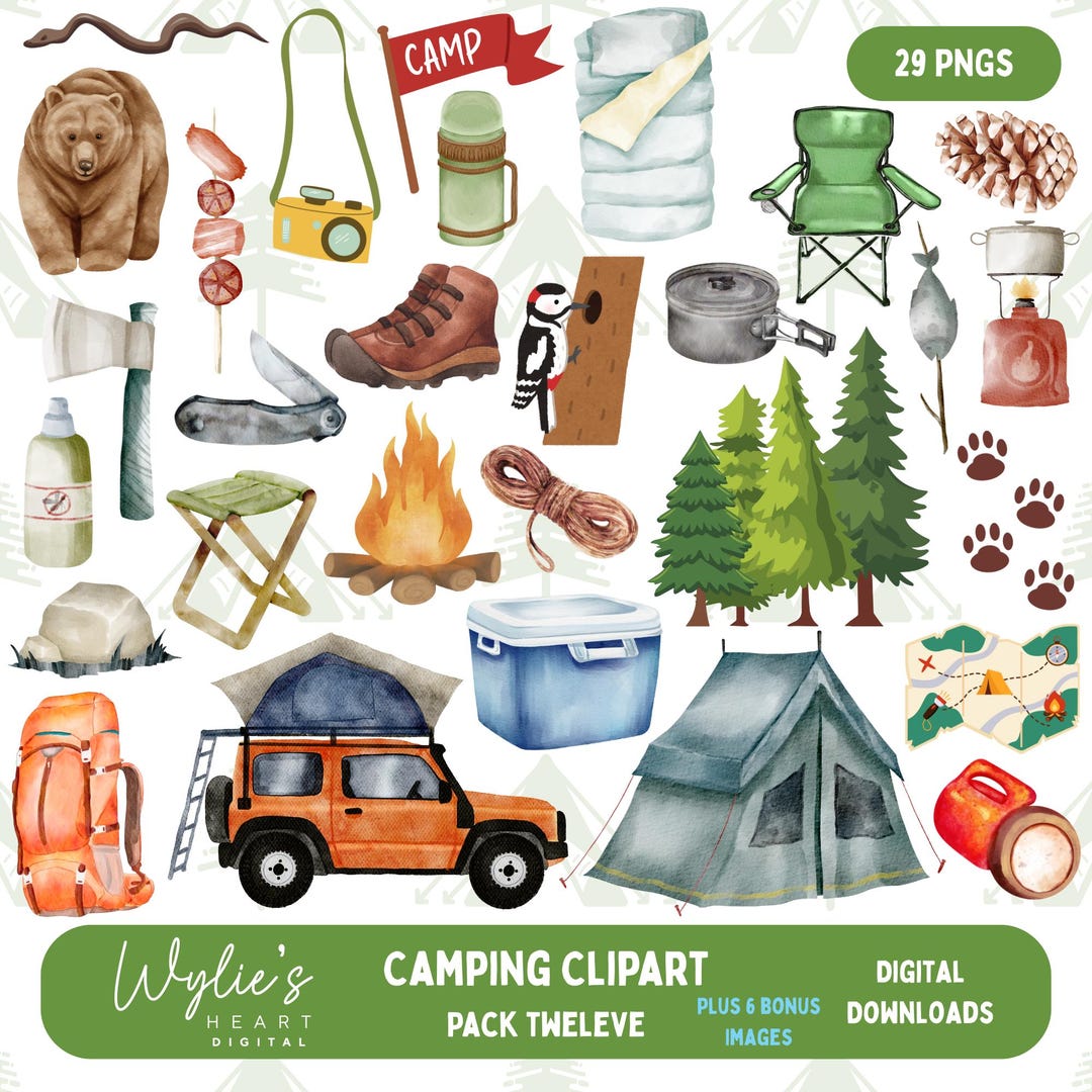 Camping Clipart Bundle | 35 Camping PNG Graphics | Tent, Campfire ...