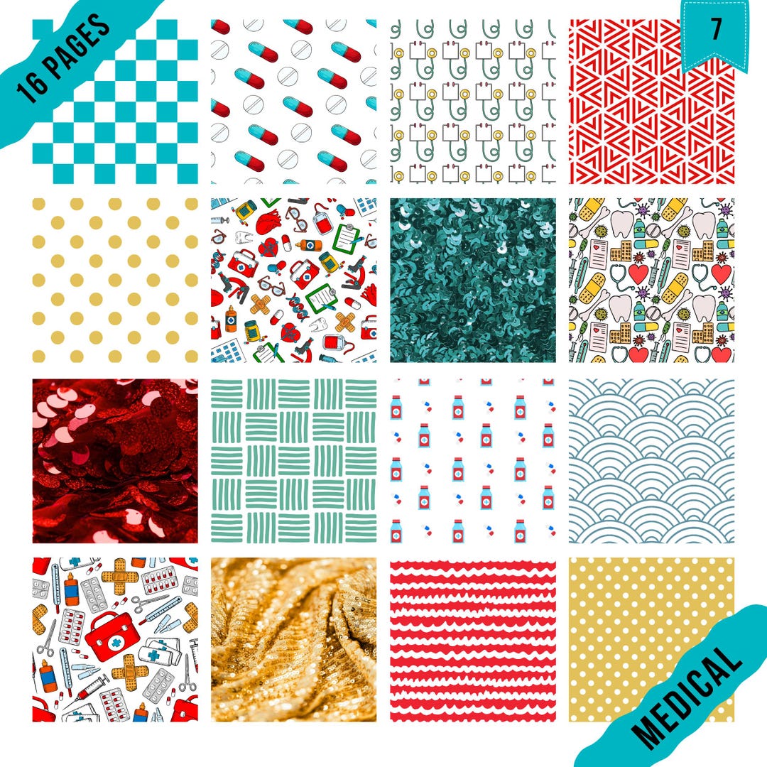 Medical & Nurse Digital Paper Pack: Seamless, 300 Dpi, 12x12 Scrapbook ...