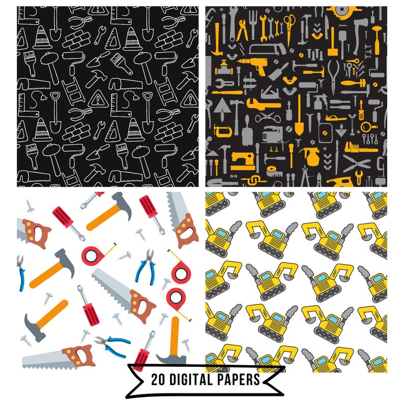 Construction Digital Paper Pack | 20 Construction Pattern Paper ...