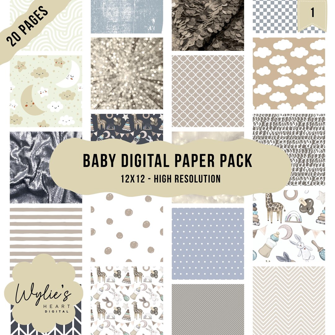 Neutral Baby Digital Paper Pack: Seamless Scrapbook Pages (digital ...