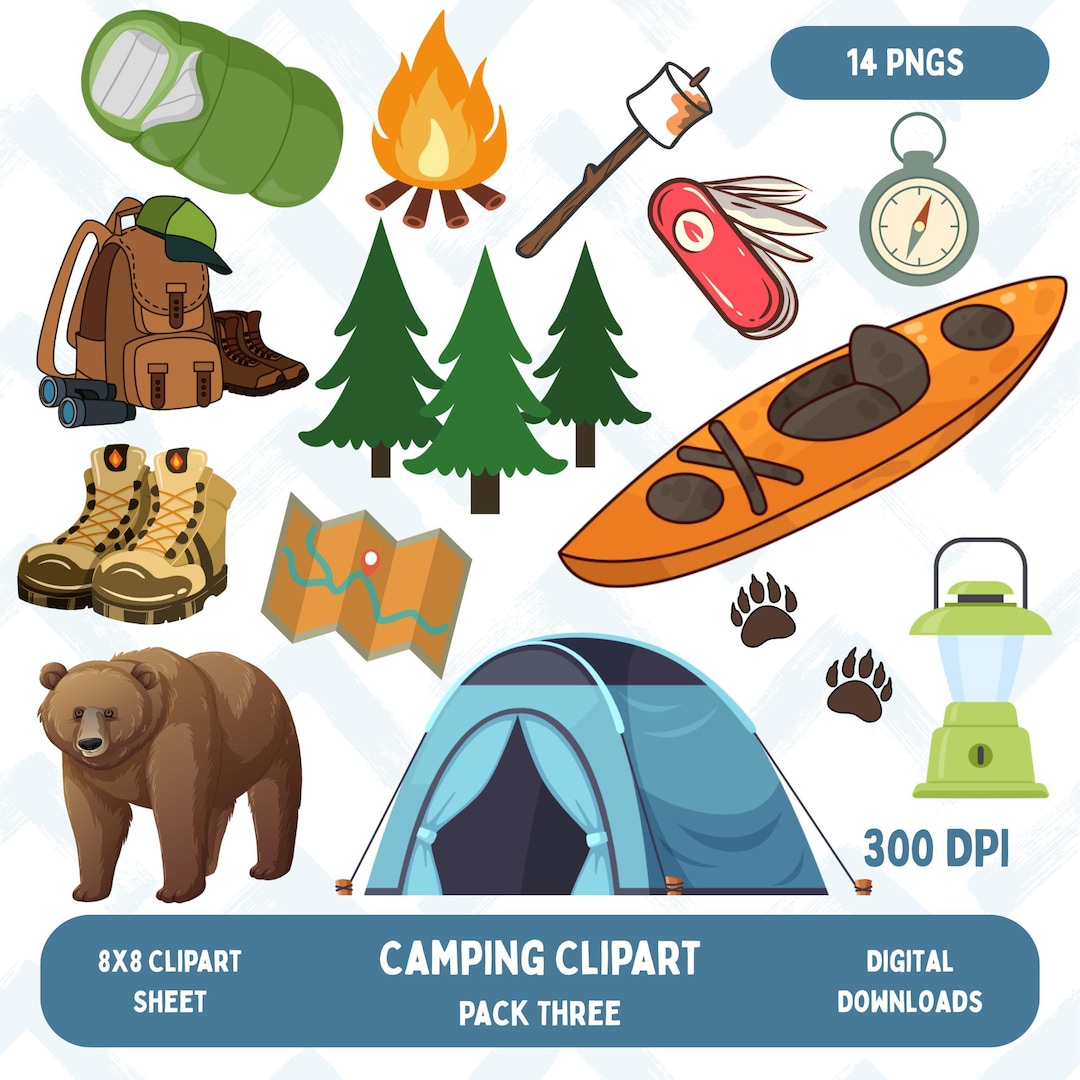 Camping Clipart: 14 PNG Images, Scrapbooking Graphics (digital Download ...
