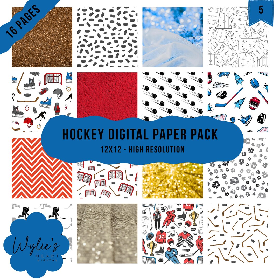 Hockey Digital Paper Pack: 16 Seamless, PNG, 12x12 Scrapbook Papers ...