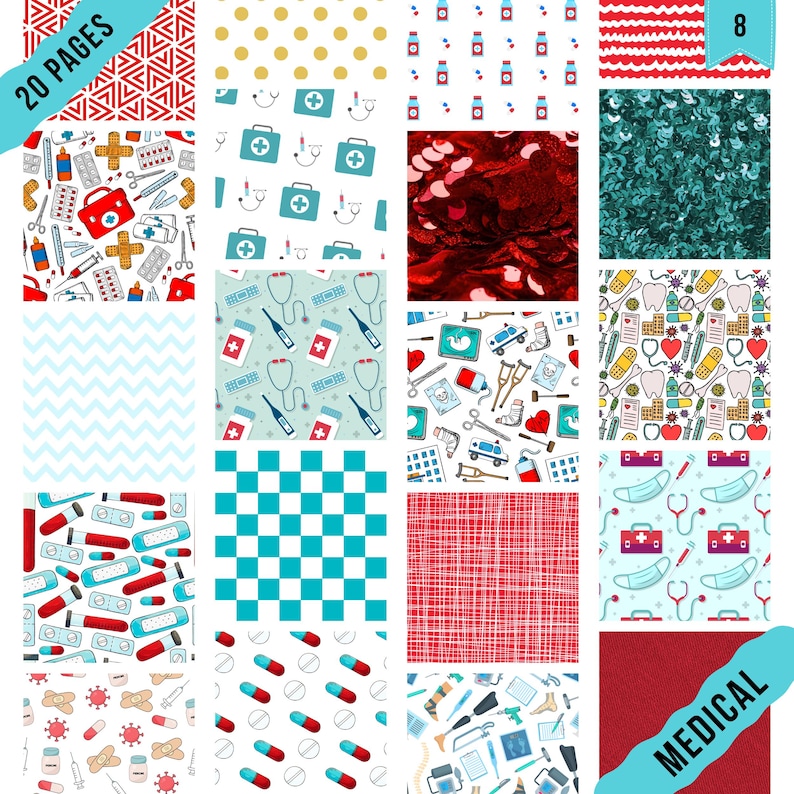 Medical & Nurse Digital Paper Pack: Seamless, 300 Dpi, 12x12 Scrapbook ...