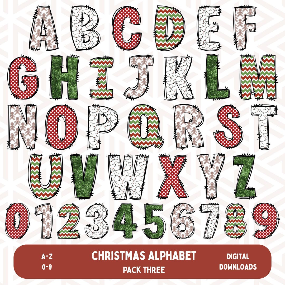 Christmas Alphabet & Number Clipart, Scrapbooking Letters (digital ...