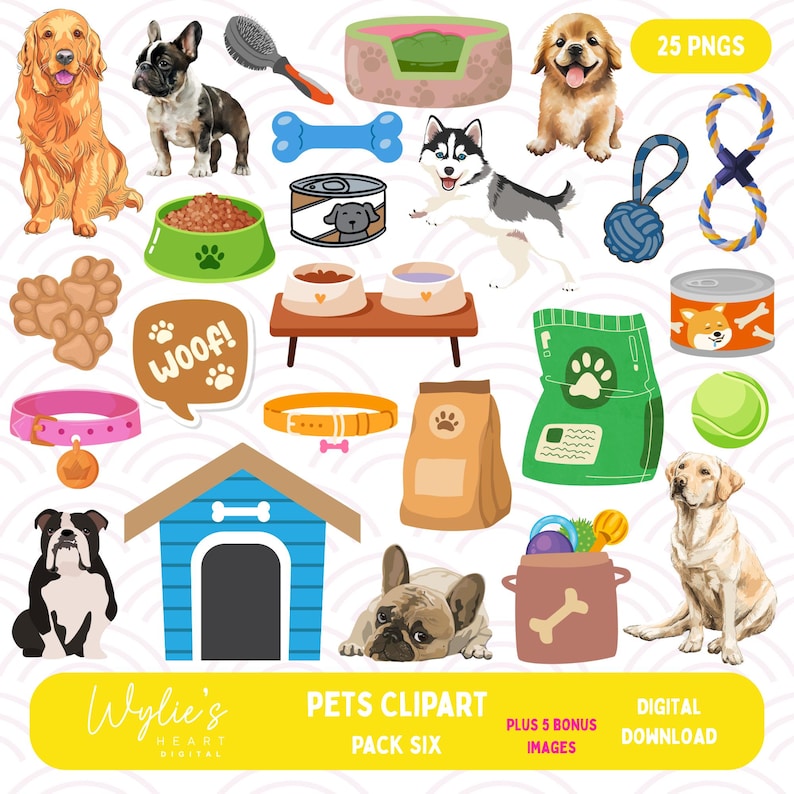 Pet Clipart Bundle | Cute Pet PNG Graphics | Dog, Toys, Dog House Clip ...