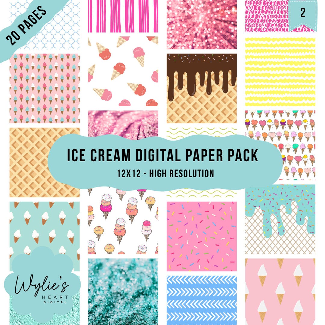 Ice Cream Digital Paper Pack: 12x12 Scrapbook Pages (digital Download ...