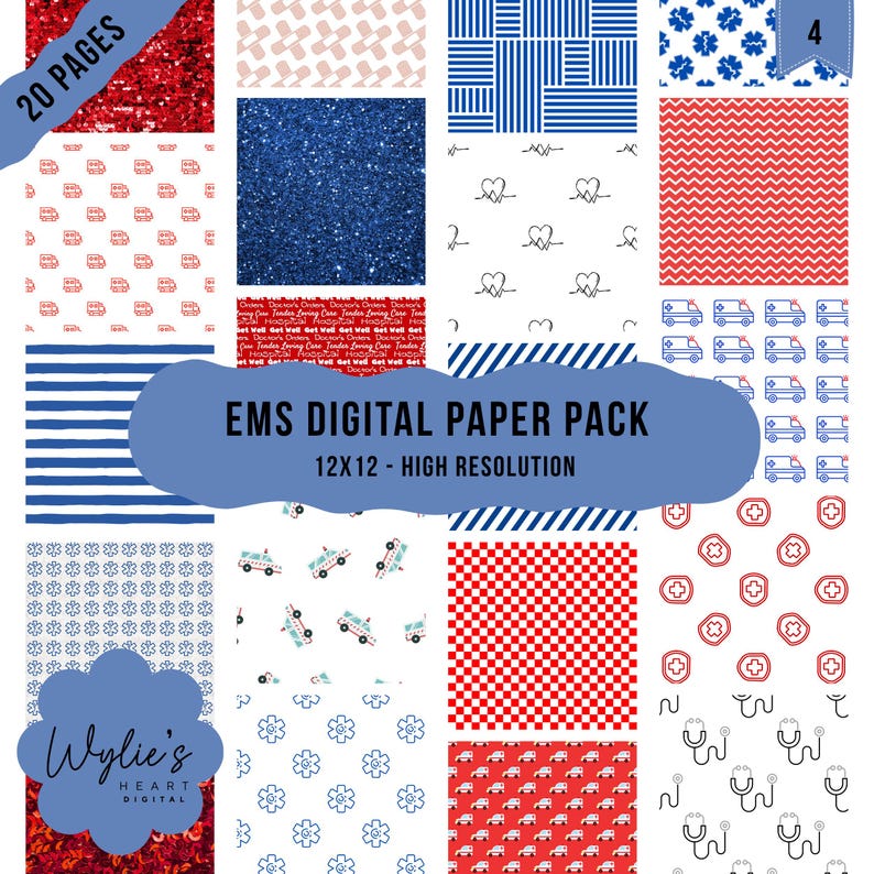 EMS Digital Paper Pack: 20 Seamless Designs, 5 Clipart Images (digital ...