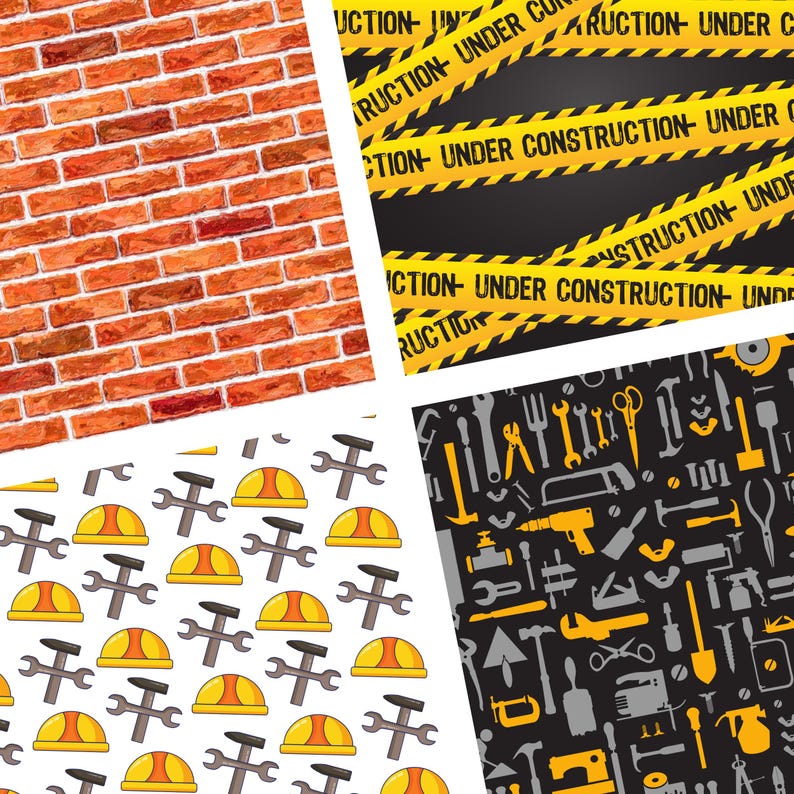Construction Digital Paper Pack | 8 Construction Pattern Papers ...
