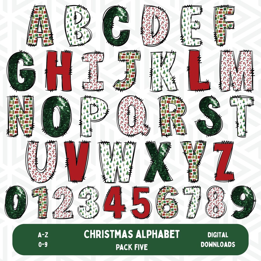 Christmas Alphabet and Number Clipart, Scrapbooking PNG (digital ...