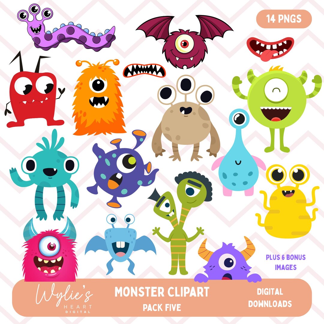 Monsters Clipart: 20 PNG Images for Digital Scrapbooking (digital ...