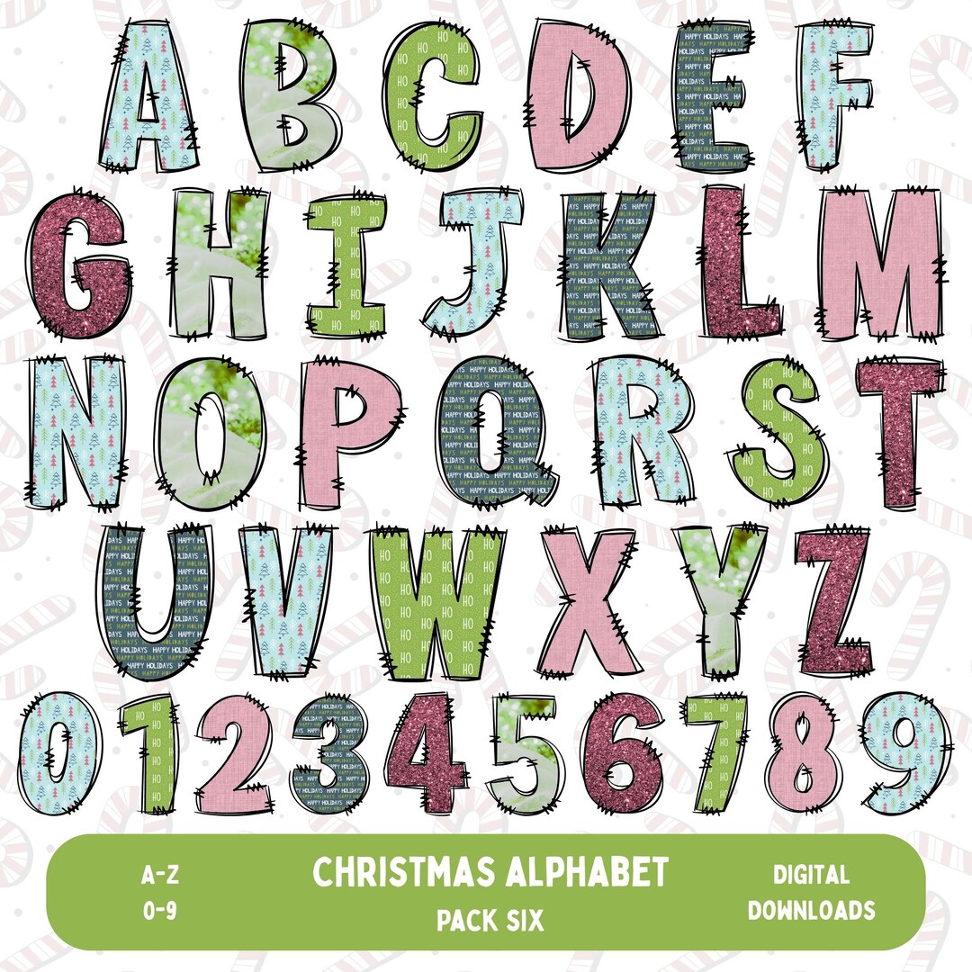 Christmas Alphabet and Number Clipart, PNG, Scrapbooking (digital ...