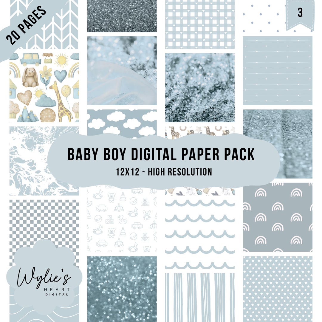 Baby Boy Digital Paper Pack: Seamless, PNG, 12x12 Scrapbook Papers ...