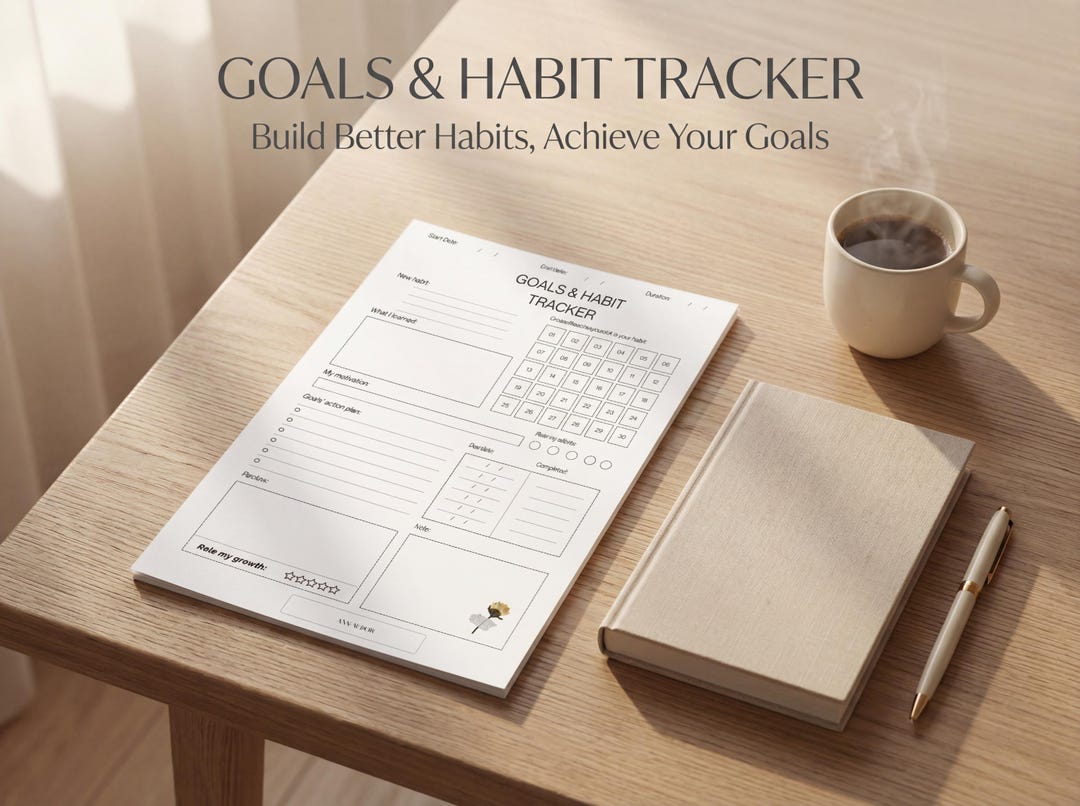 Goals & Habit Tracker Printable PDF | Goal Planner Habit Tracker ...