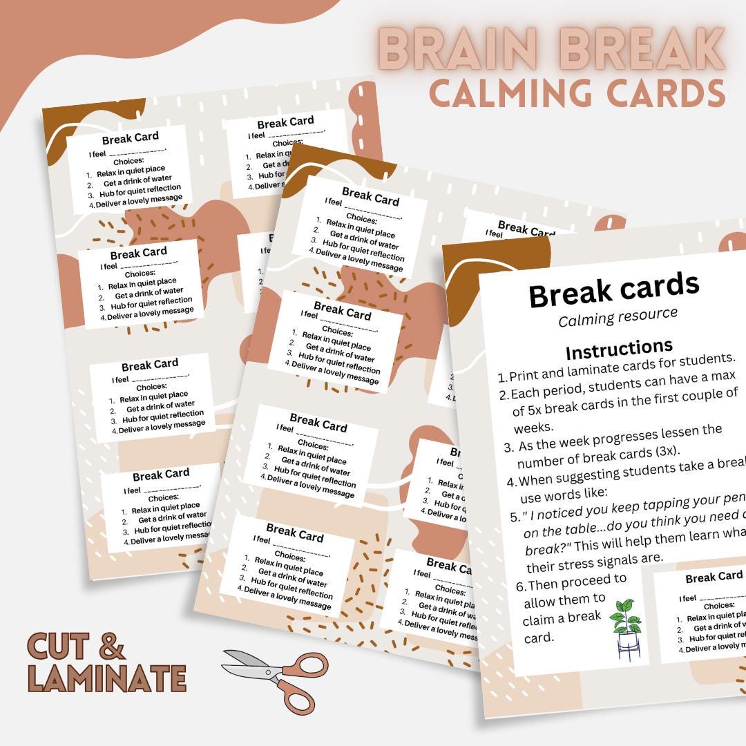 Brain Break & Calm Down Cards | Classroom SEL Resource - Etsy