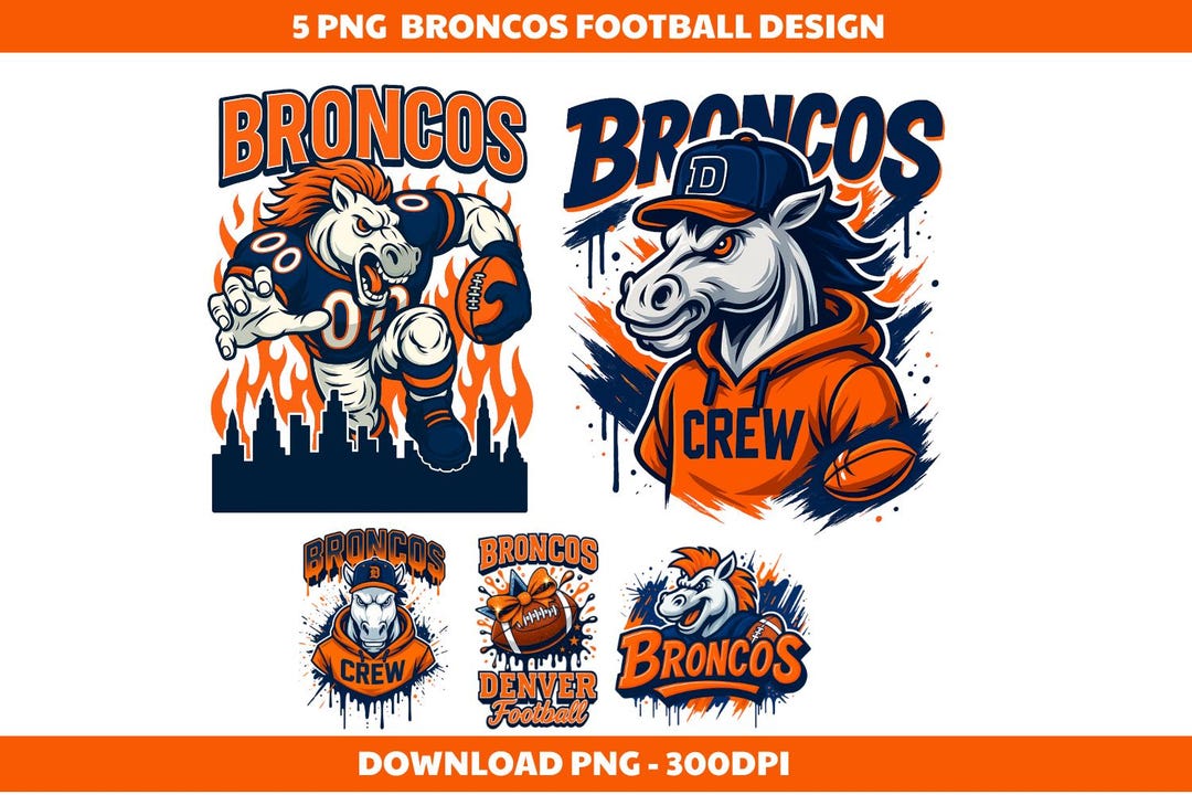 Broncos Football PNG Bundle, 5 Mascot Designs, Denver Football Clipart ...