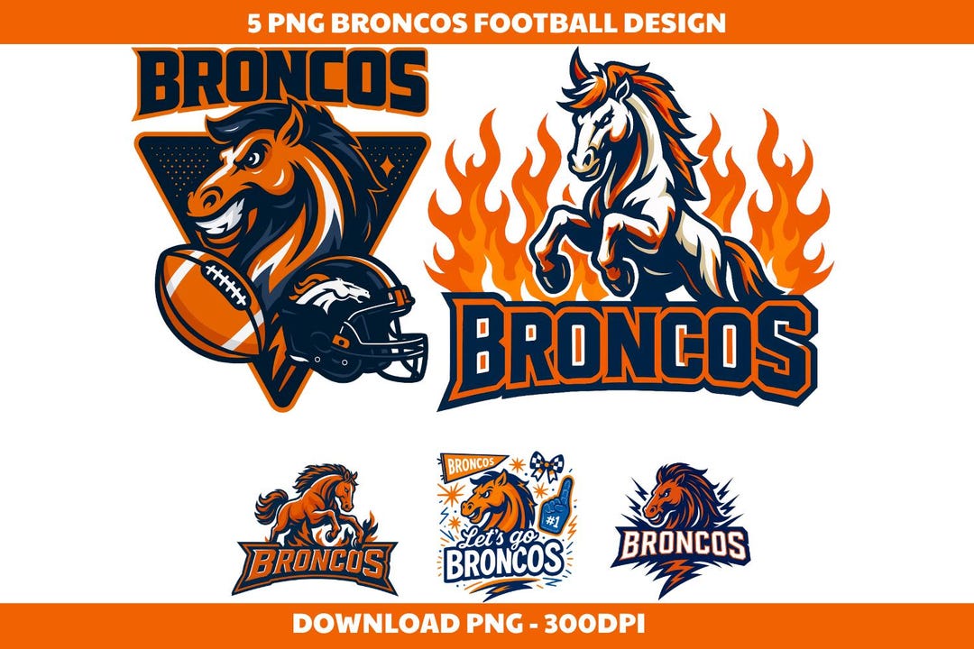 Broncos Football PNG Bundle, 5 Mascot Designs, Denver Football Clipart ...