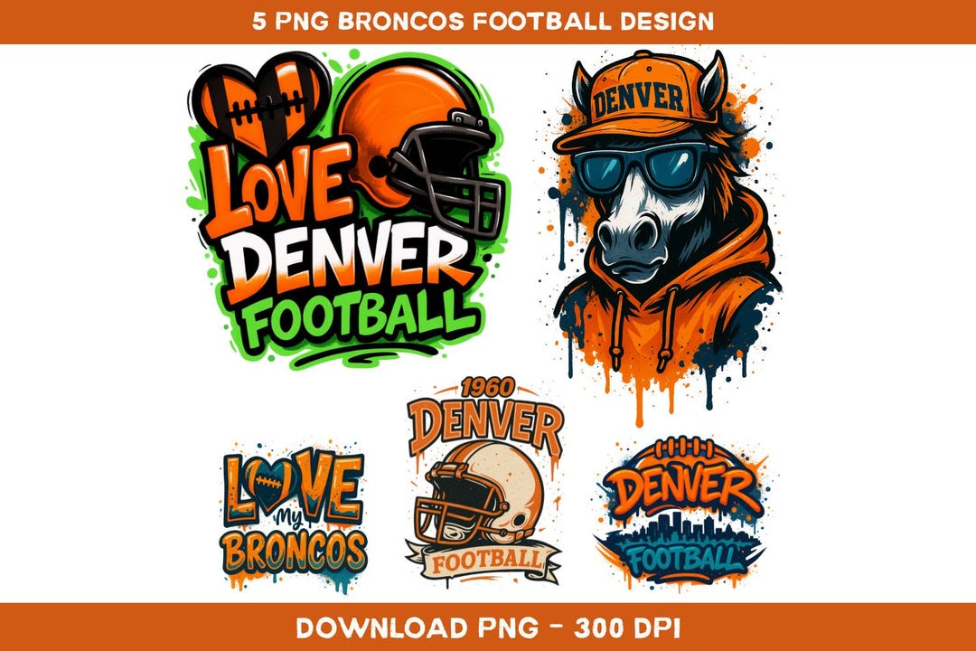 Football PNG Bundle, Denver Game Day Clipart, Orange and Blue Horse ...