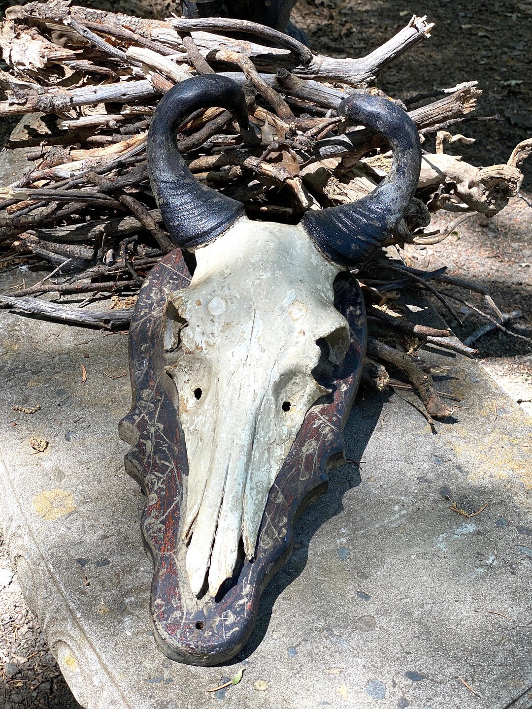 Gnarly Antique Horned Beast Skull Face Mount - Great Gothic Gift ...