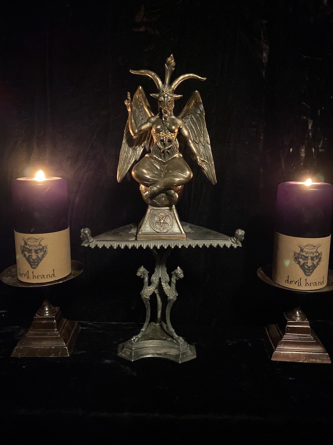 BAPHOMET STATUE With Victorian Griffin Pedestal - Plus Antique Candle ...
