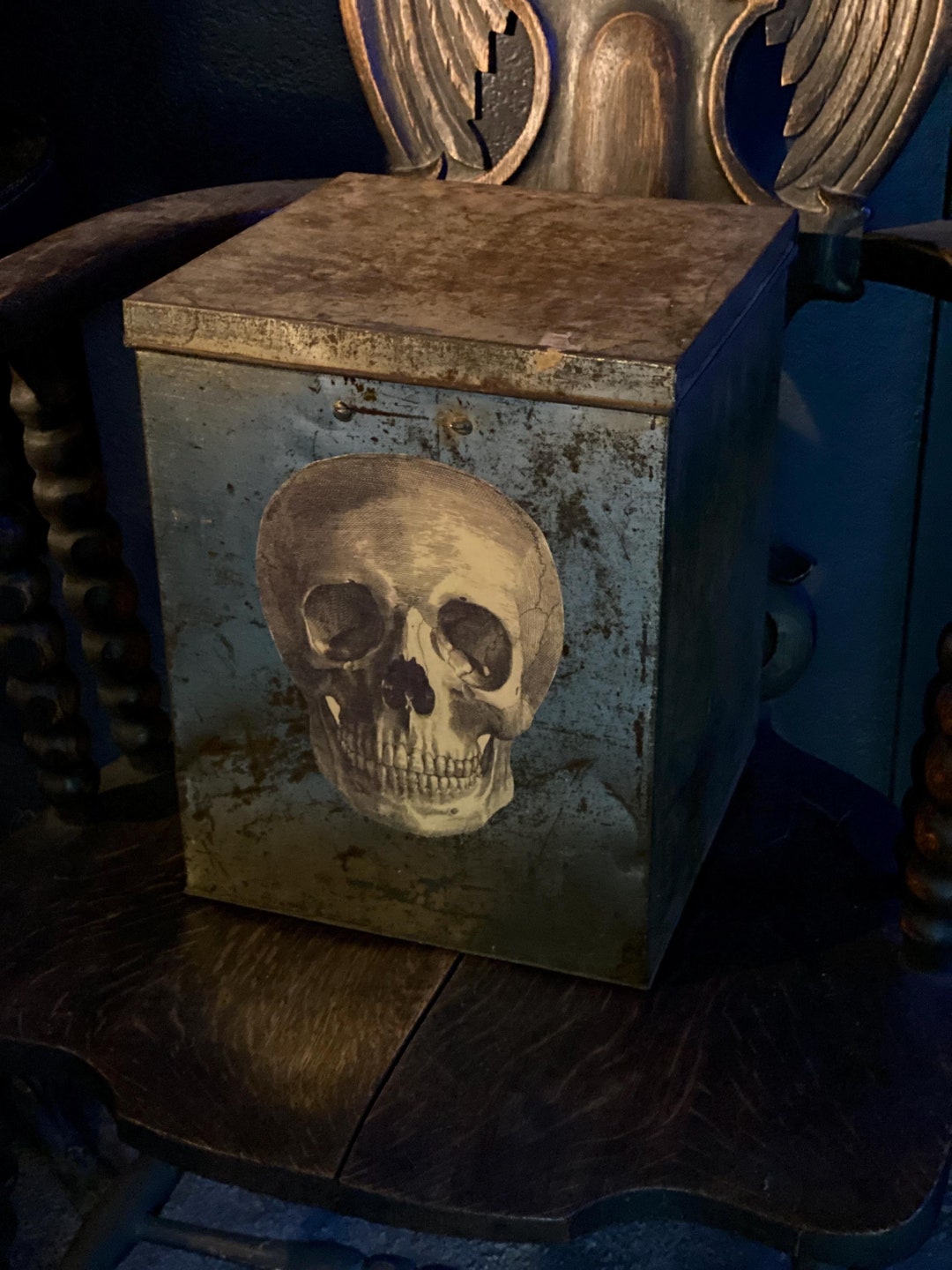 Age Worn Tin SKULL BOX - Antique Shabby Chic Bone Storage Box With ...