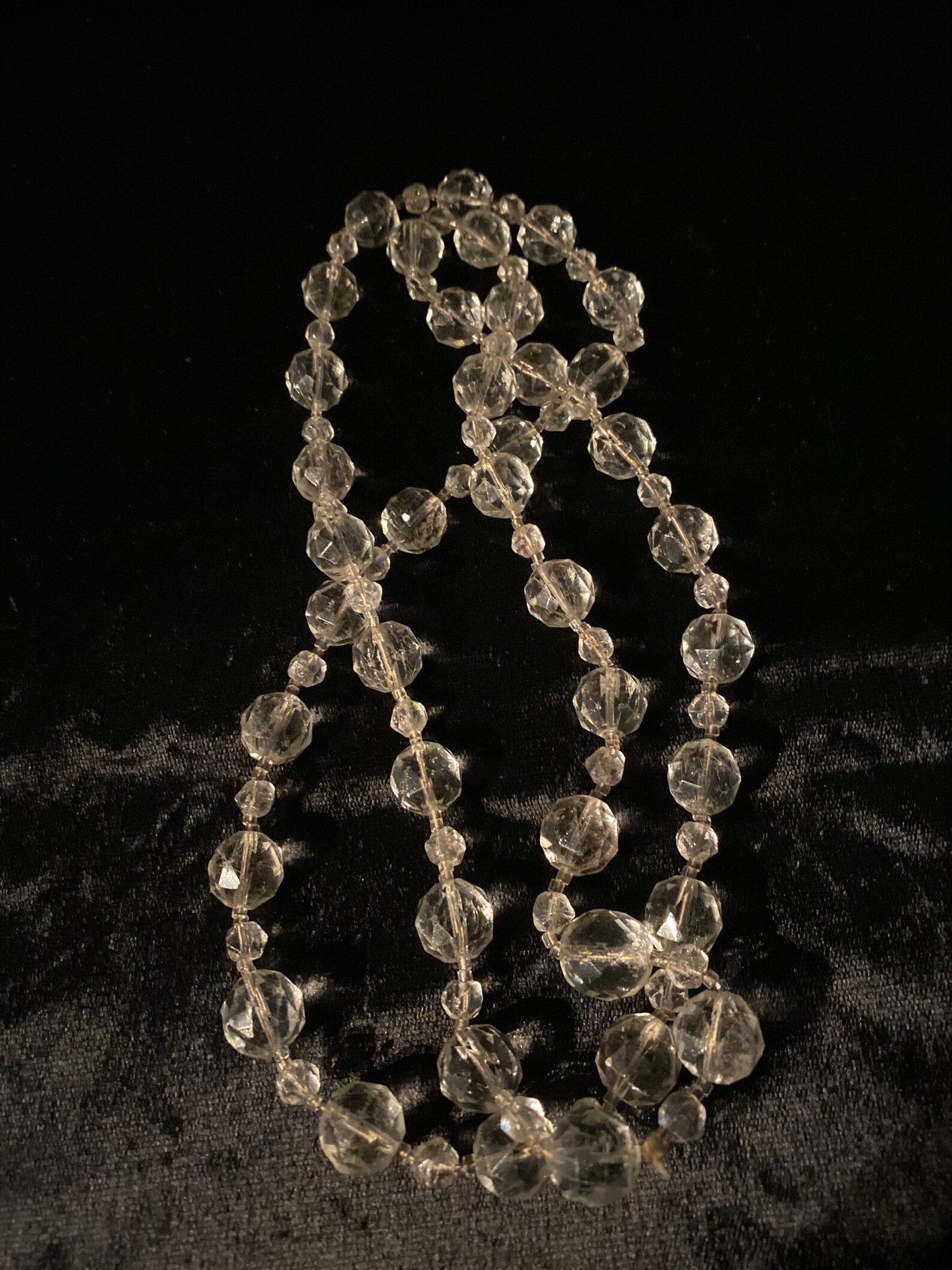 Antique Cut Crystal Necklace Long Strand Faceted Crystal Beads Flapper ...
