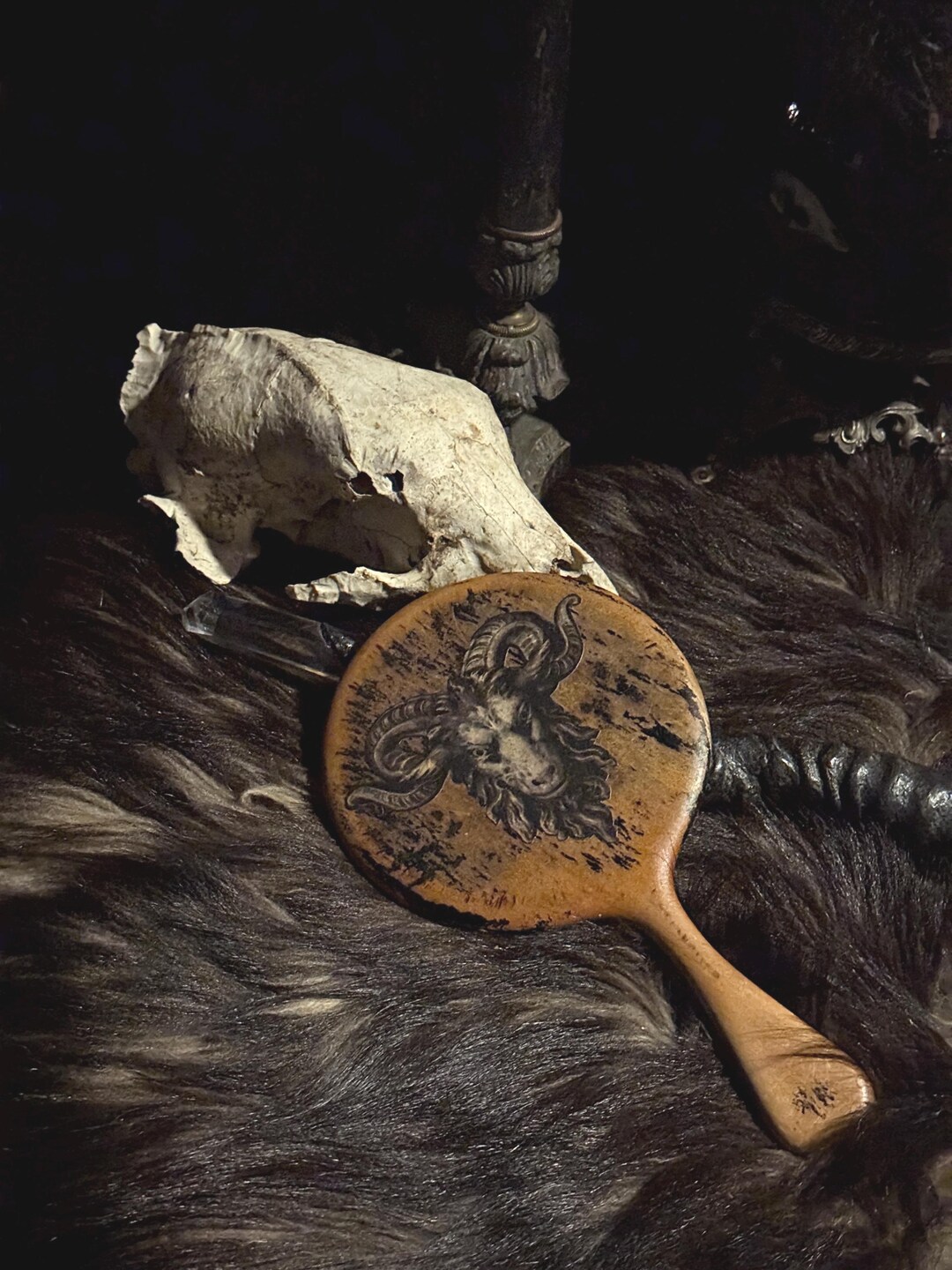 Antique Goat Mirror - Victorian Witchcraft Occult Scrying Hand Mirror ...