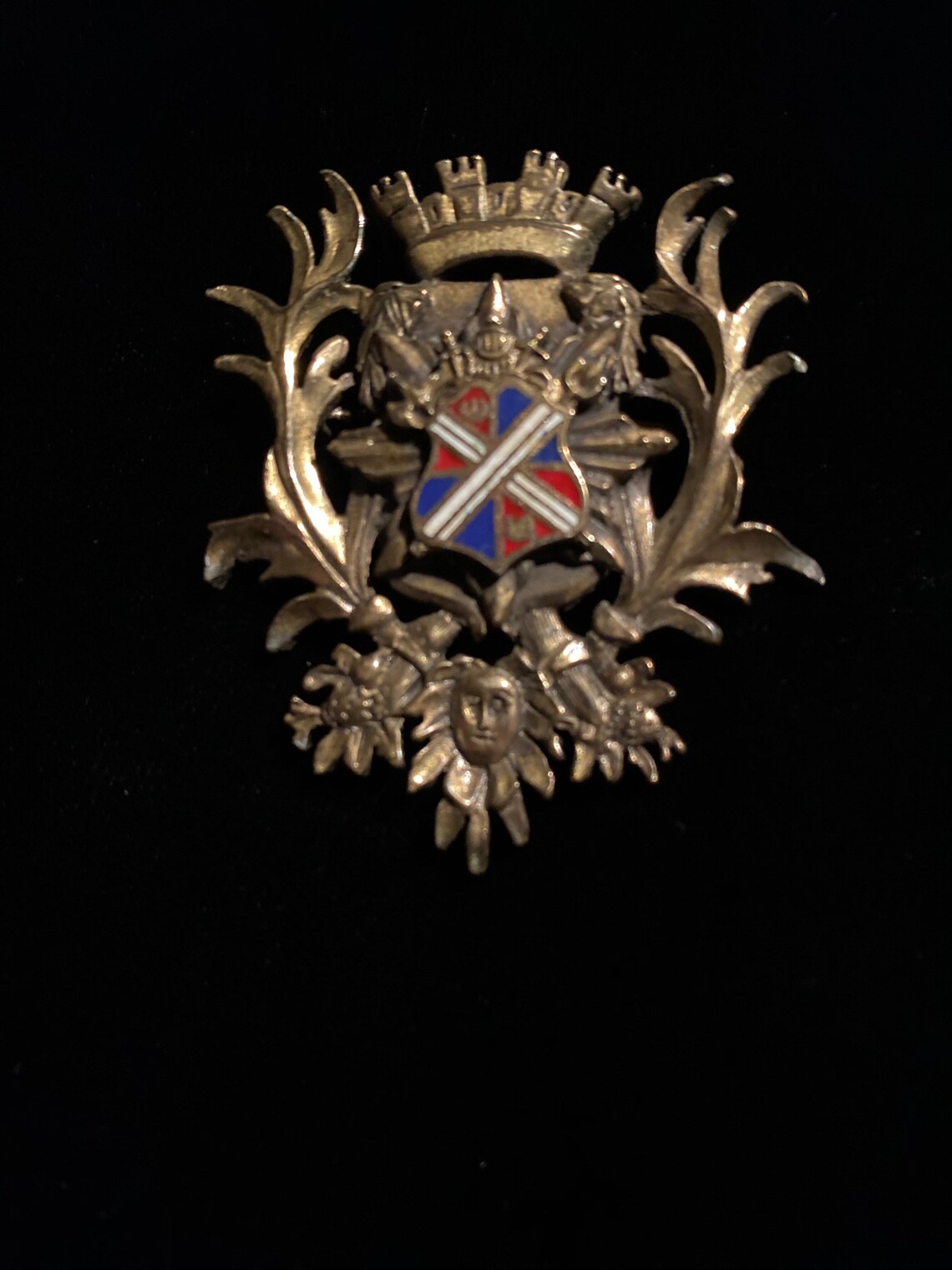 Antique Heraldic Crest Brooch Vintage Pin Curious Little Face at Gothic ...