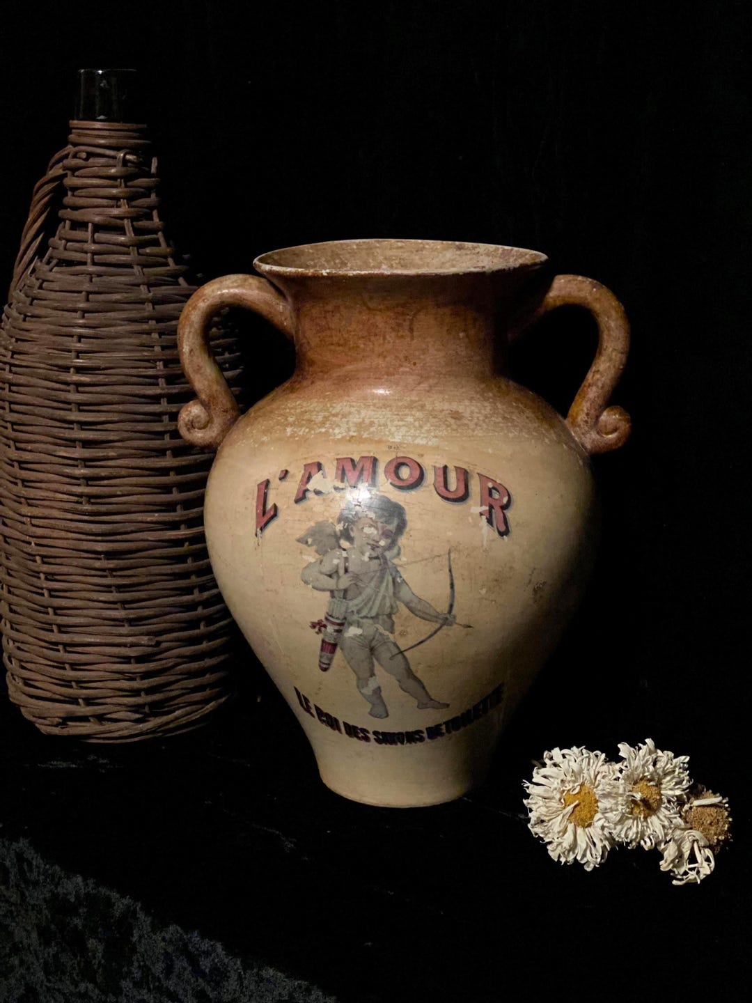Antique French Advertising Urn Old Transfer Vase With Cupid Toiletries ...