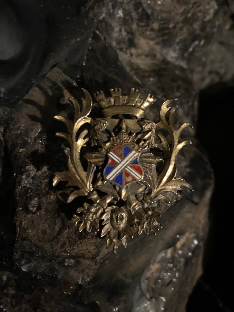 Antique Heraldic Crest Brooch Vintage Pin Curious Little Face at Gothic ...